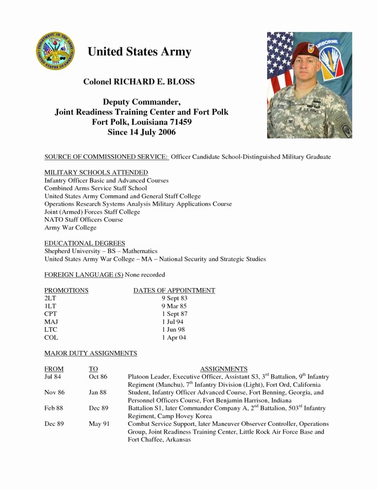 Army Board Biography Example