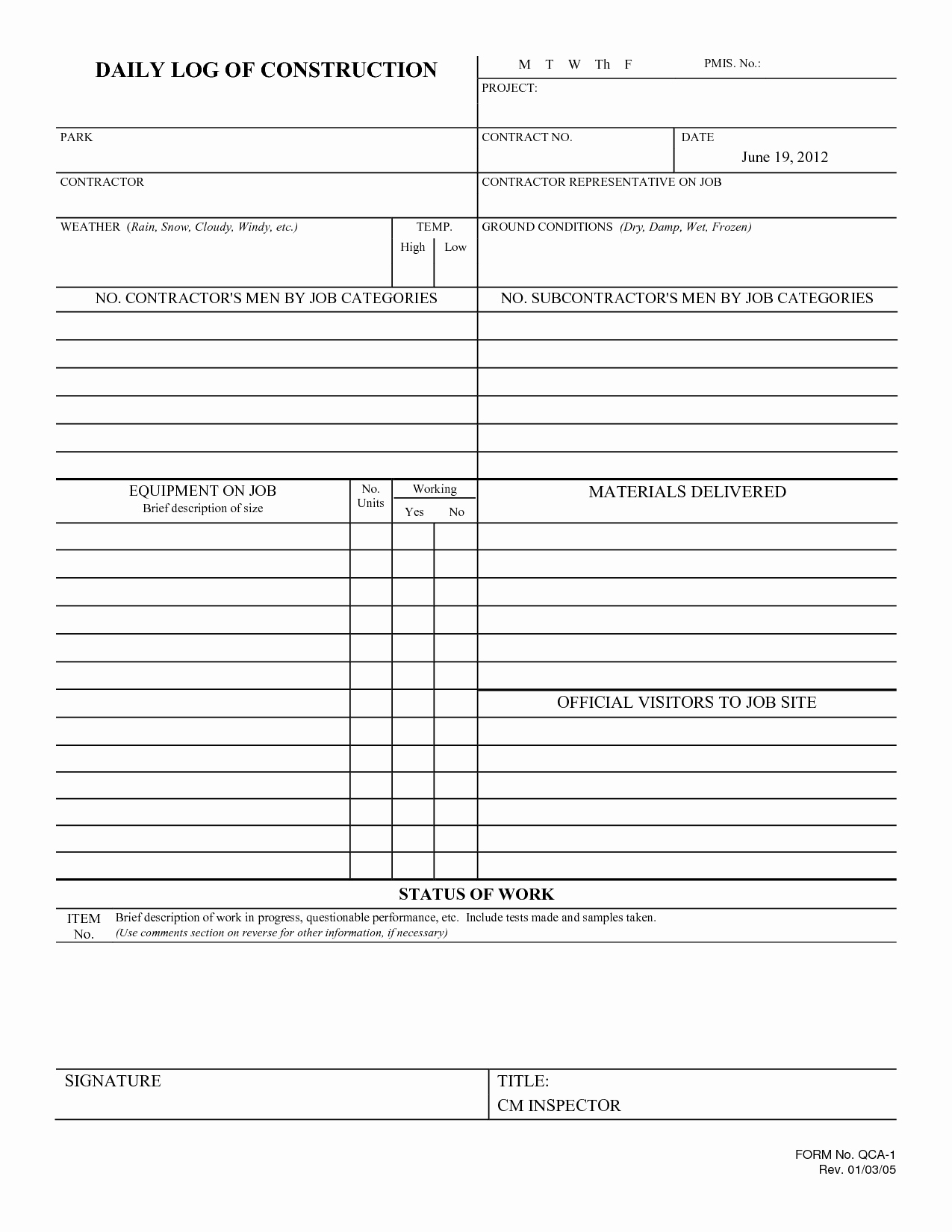 Construction Daily Log Template
