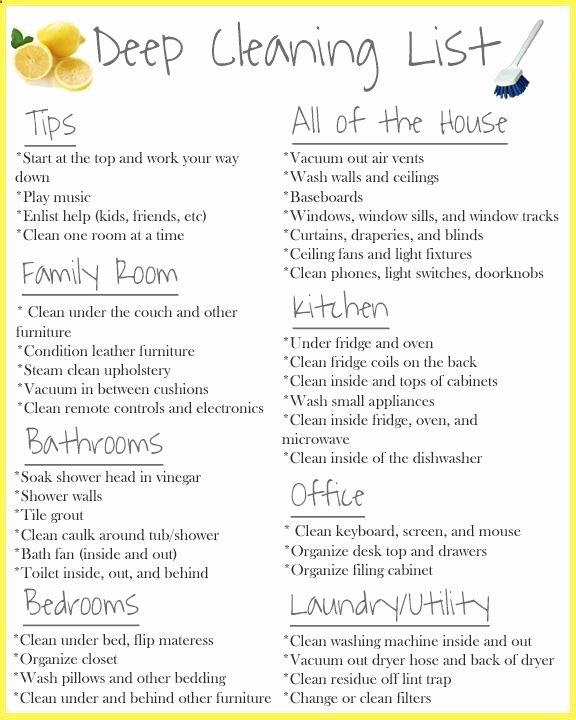 Deep Cleaning Checklist For Housekeeper