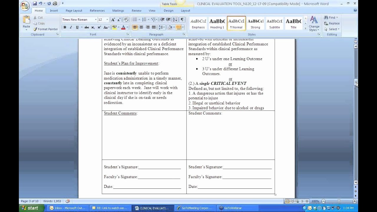 Nursing Evaluation Comments Examples
