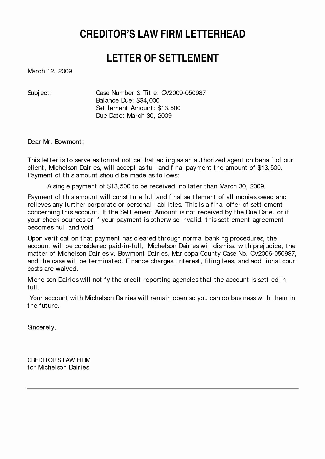 Payment Settlement Agreement