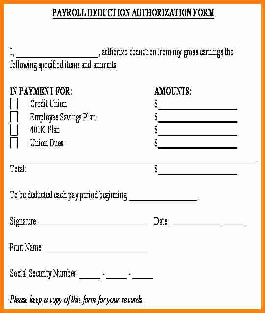 Payroll Deduction Form Word