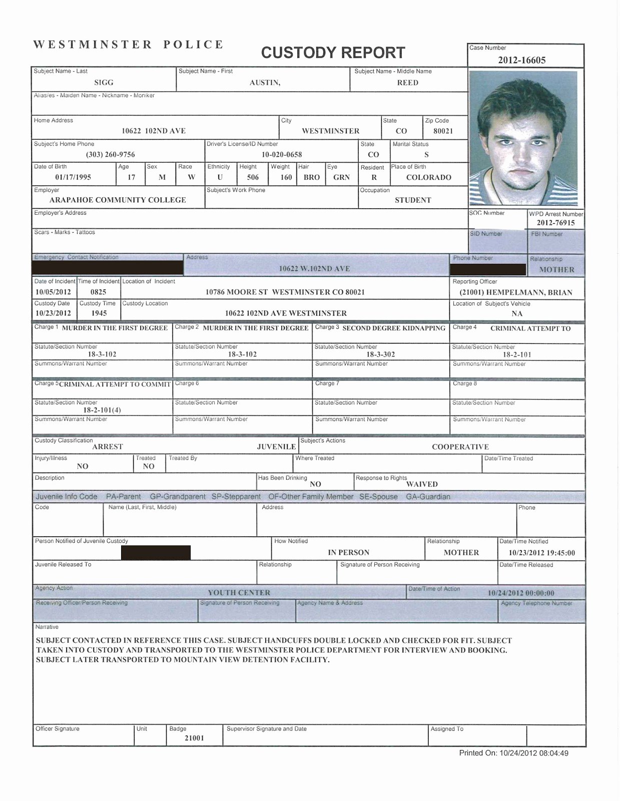 Police Investigation Report Elegant Killing Killers October 2012 