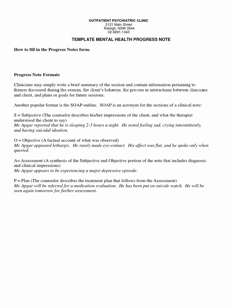 Psychiatric Soap Note Example
