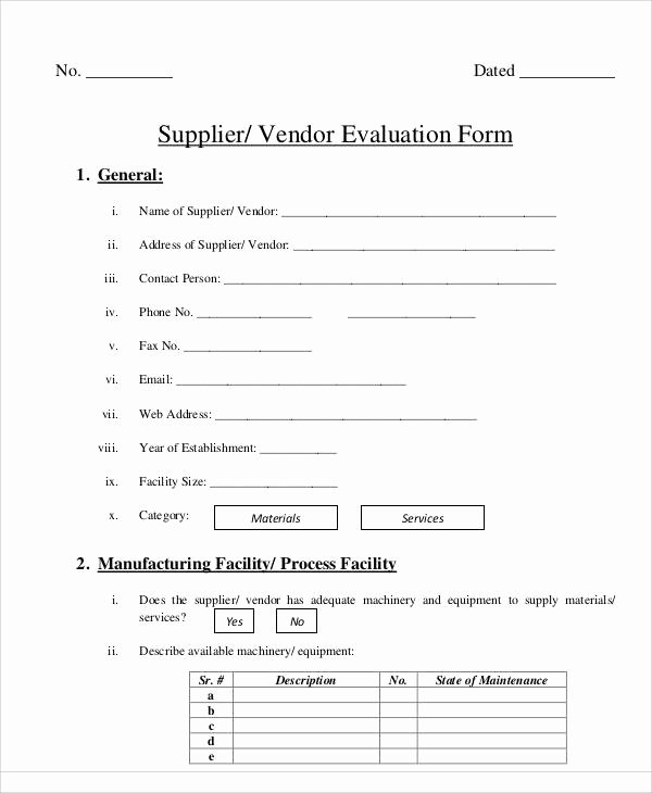 Vendor Evaluation Form Vendor Evaluation Form