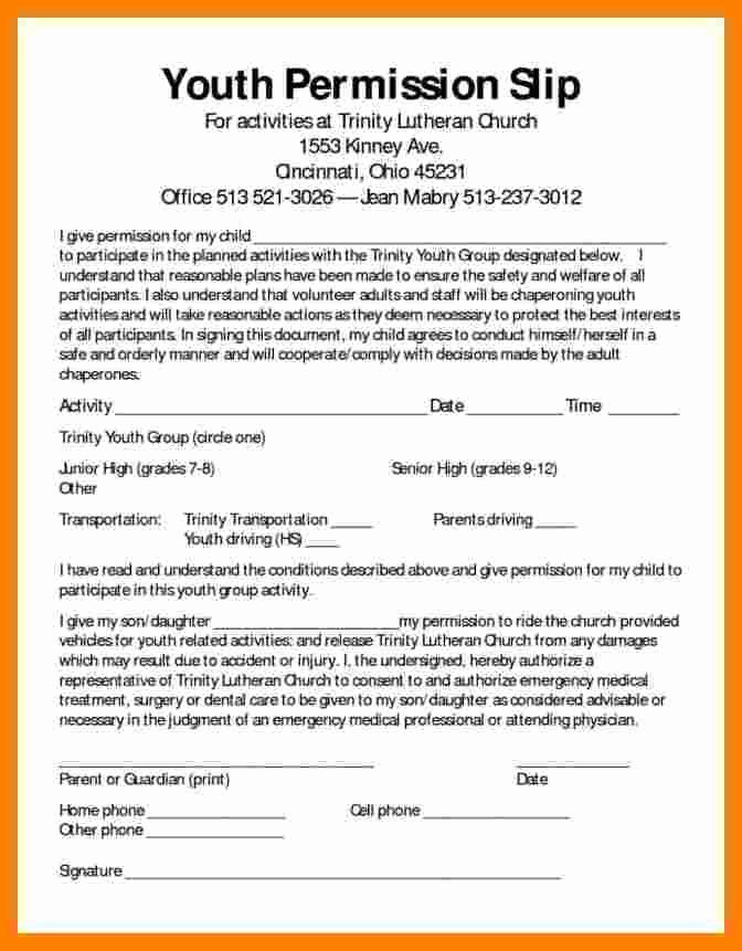 Youth Group Permission Slips